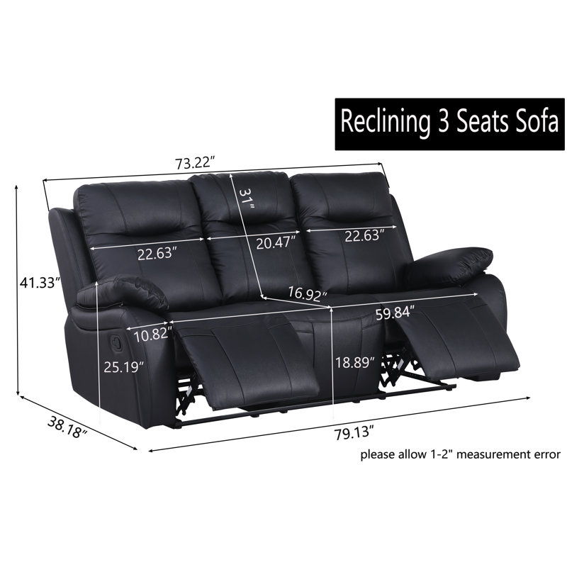 Latitude Run® Bhalaram 79.13'' Faux Leather Pillow Top Arms Reclining Sofa & Reviews | Wayfair